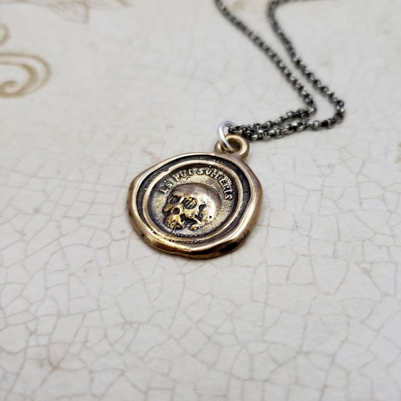 Bronze Skull Pendant Memento Mori Necklace From Latin | Etsy