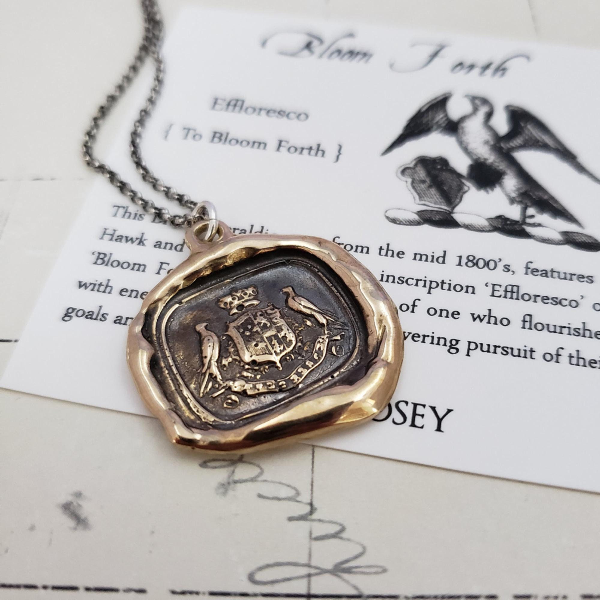 Hawks Crest - Bloom Forth - Latin Motto - Effloresco - Hawk Necklace in ...