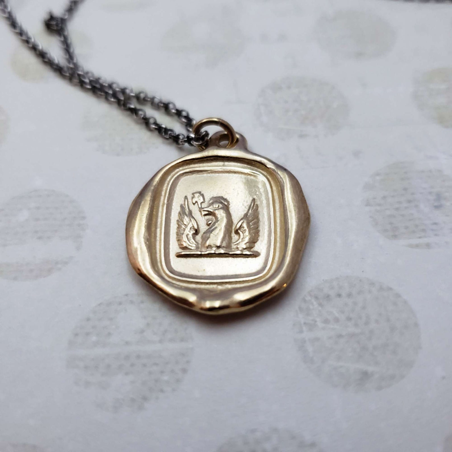 Golden Phoenix Pendant From Antique Wax Seal, Phoenix Necklace in Gold ...
