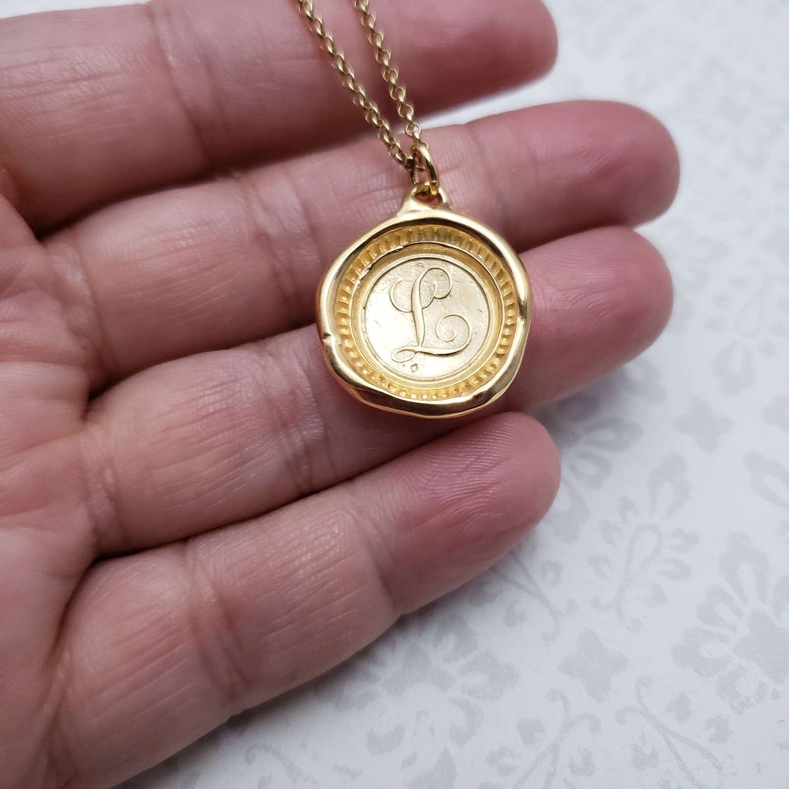 Gold Initial L Jewelry - Gold Vermeil Monogram Wax Seal Pendant ...