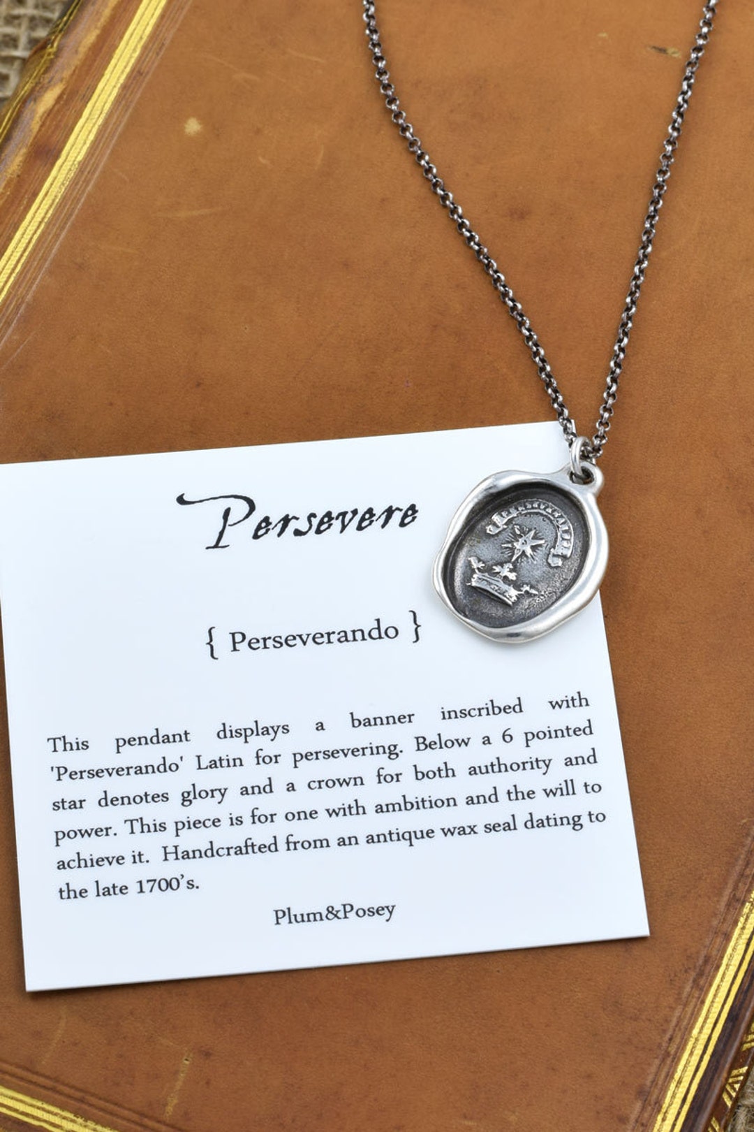 Persevere Star and Crown Wax Seal Necklace in Latin Aim High Wax Seal ...