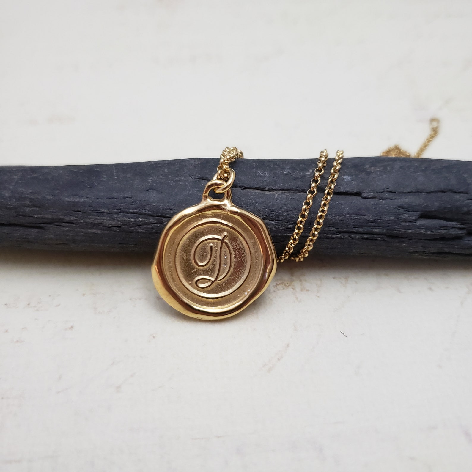 Gold Initial D Gold Vermeil Monogram Wax Seal Pendant | Etsy