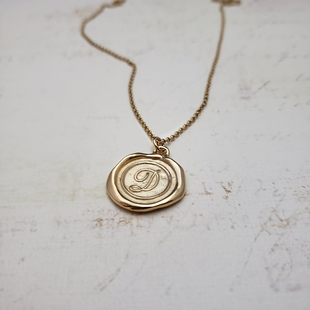 Gold Initial D - Gold Vermeil Monogram Wax Seal Pendant Necklace - Wax ...