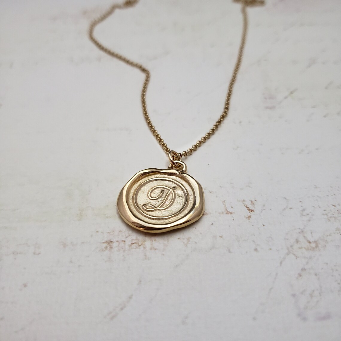 Gold Initial D Gold Vermeil Monogram Wax Seal Pendant | Etsy