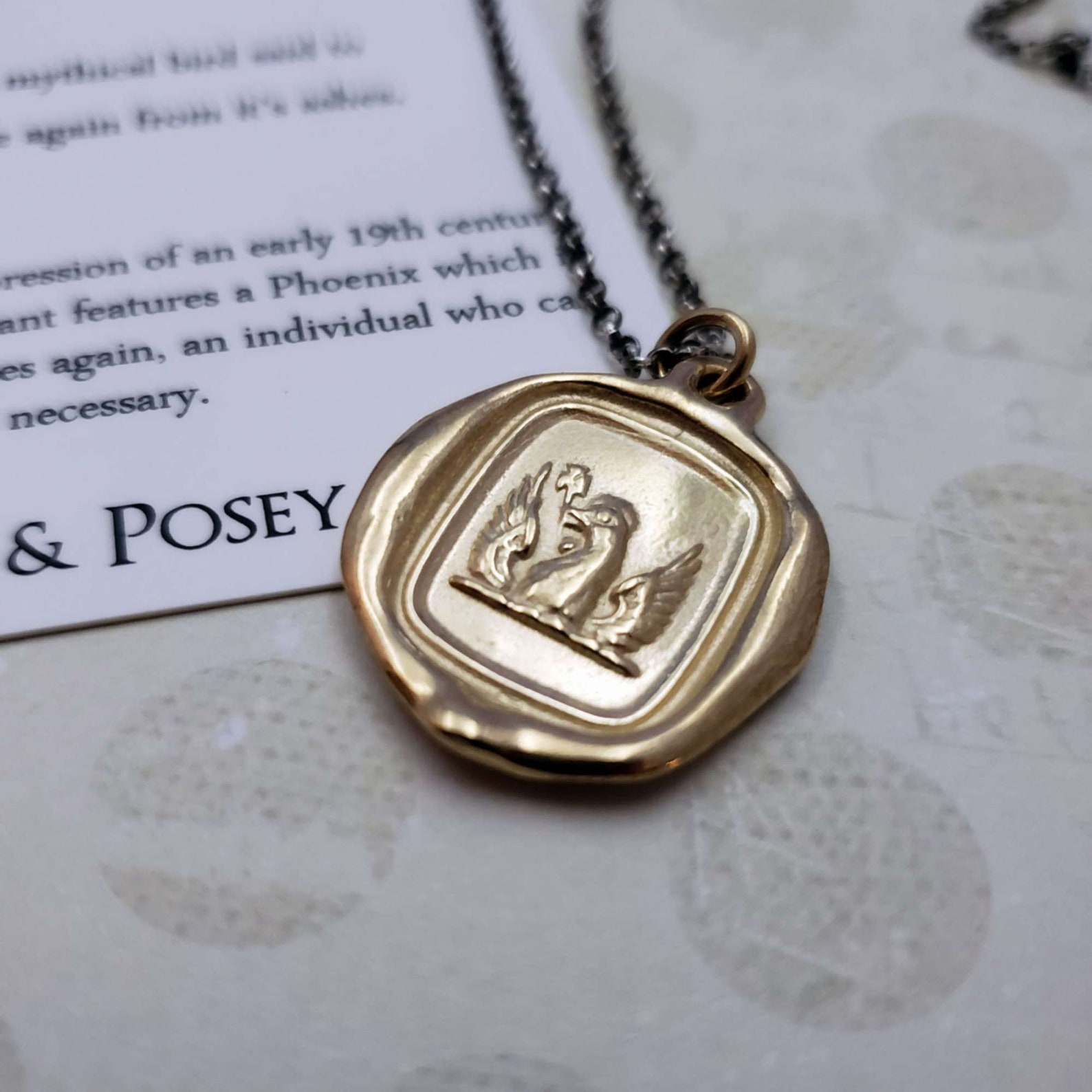 Golden Phoenix Pendant From Antique Wax Seal, Phoenix Necklace in Gold ...