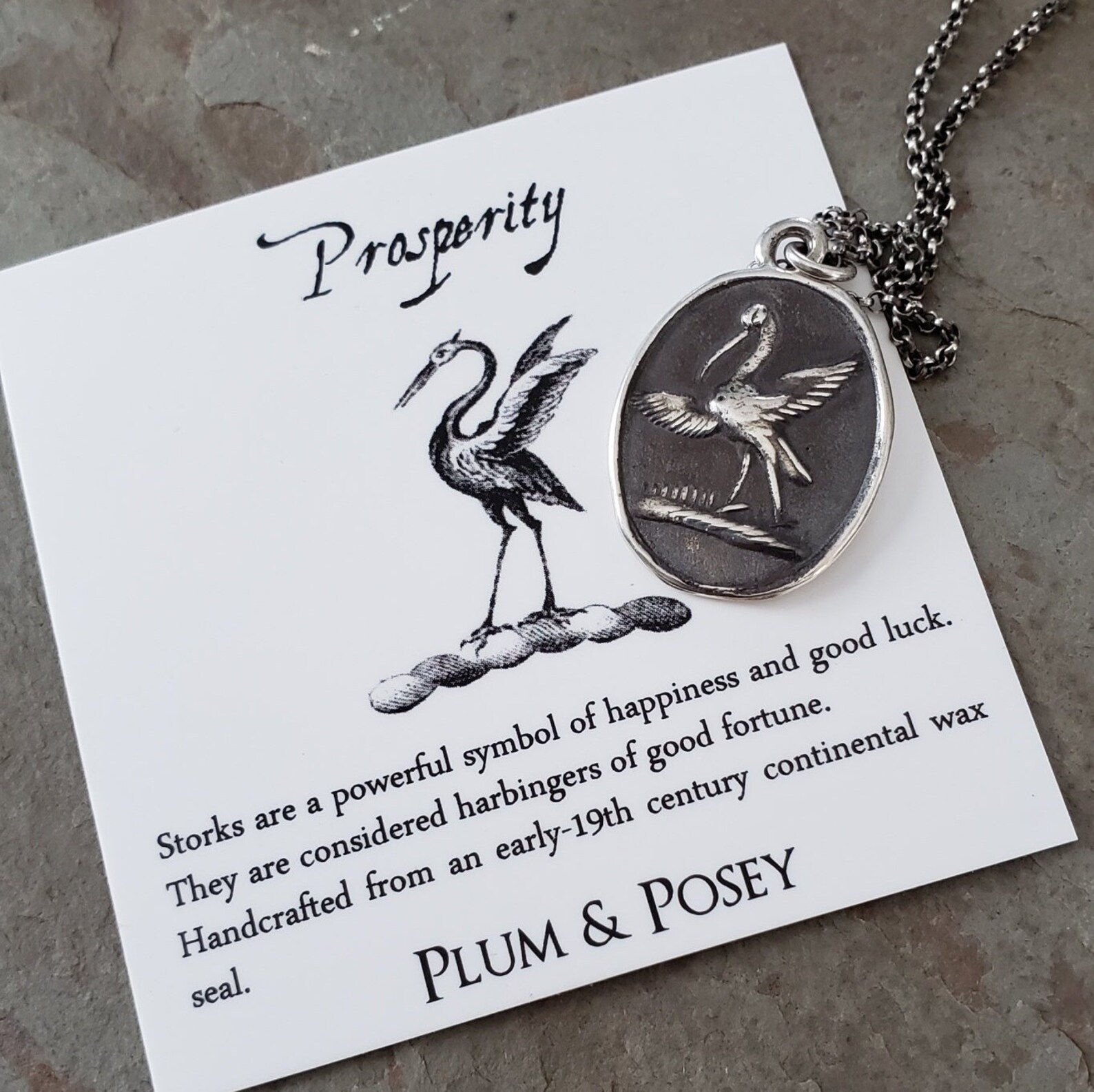 Prosperity - Good Luck Stork Wax Seal Necklace - 420 - Etsy