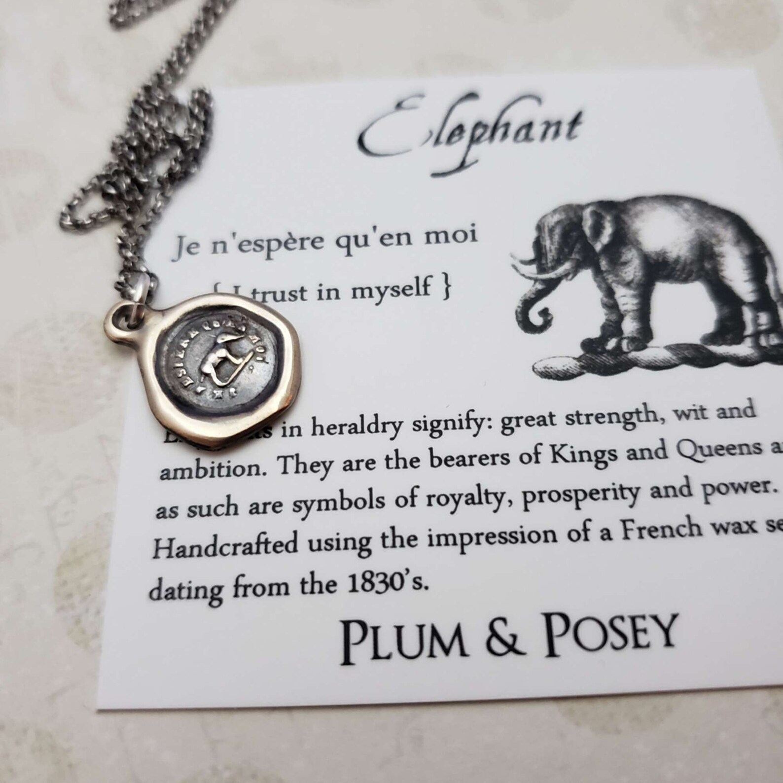 Bronze Elephant Wax Seal Necklace I Trust in Myself Trust - Etsy