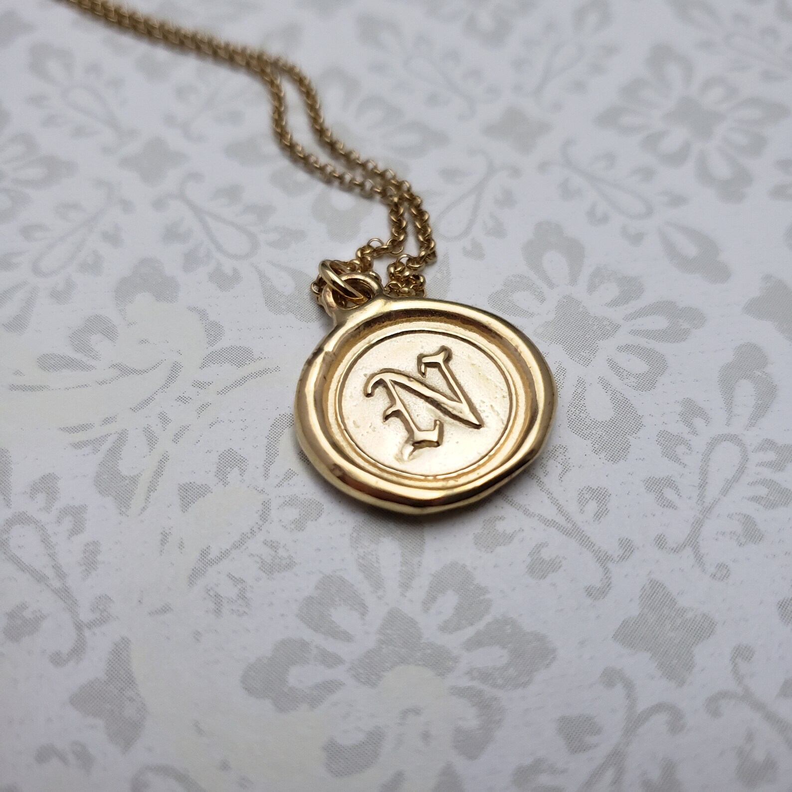 Gold Letter N Necklace - Gold Vermeil Monogram Wax Seal Pendant ...