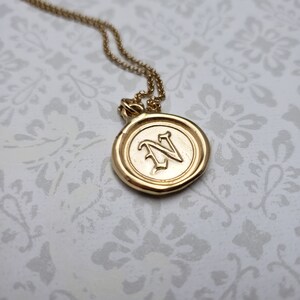 Gold Letter N Necklace - Gold Vermeil Monogram Wax Seal Pendant ...