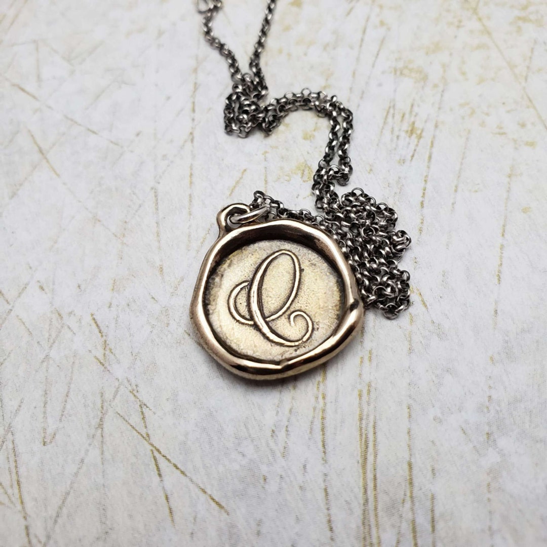 Initial C Pendant- Bronze Monogram Wax Seal Pendant Necklace - Wax Seal ...