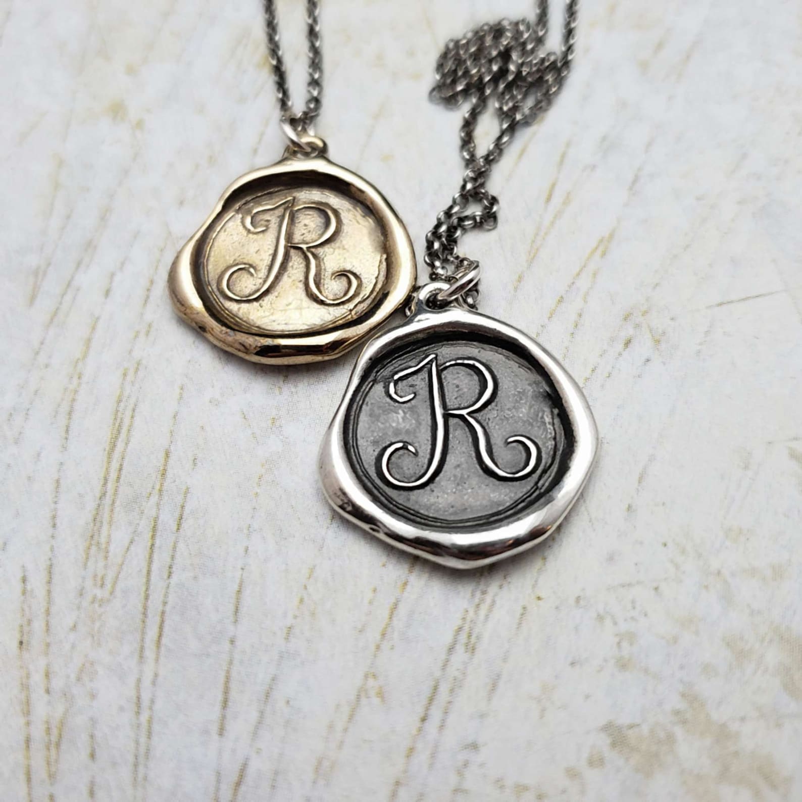 Letter R Pendant Sterling Silver Monogram Wax Seal Pendant - Etsy