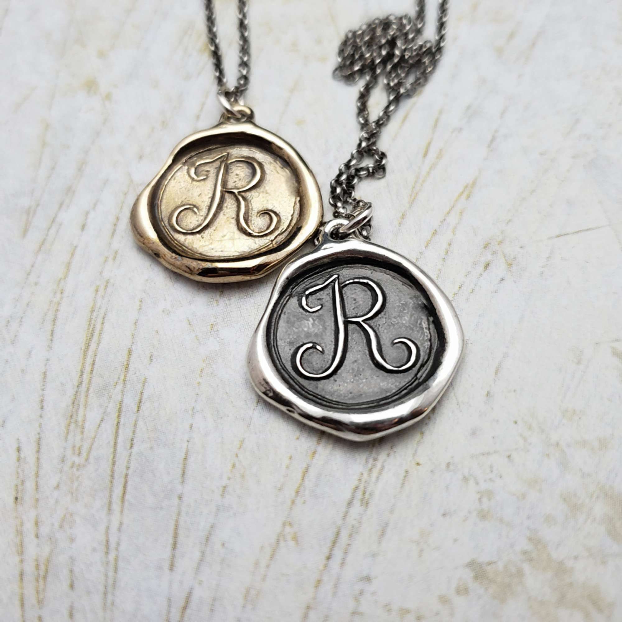 Letter R Pendant - Sterling Silver Monogram Wax Seal Pendant Necklace ...