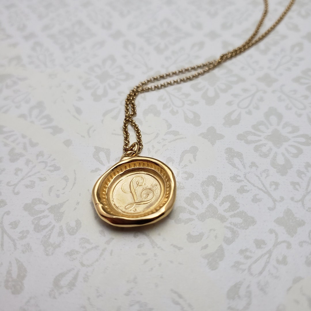 Gold Initial L Jewelry Gold Vermeil Monogram Wax Seal Pendant Necklace ...