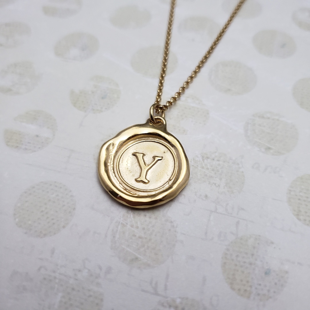 Gold Initial Y Pendant - Gold Vermeil Monogram Wax Seal Pendant ...