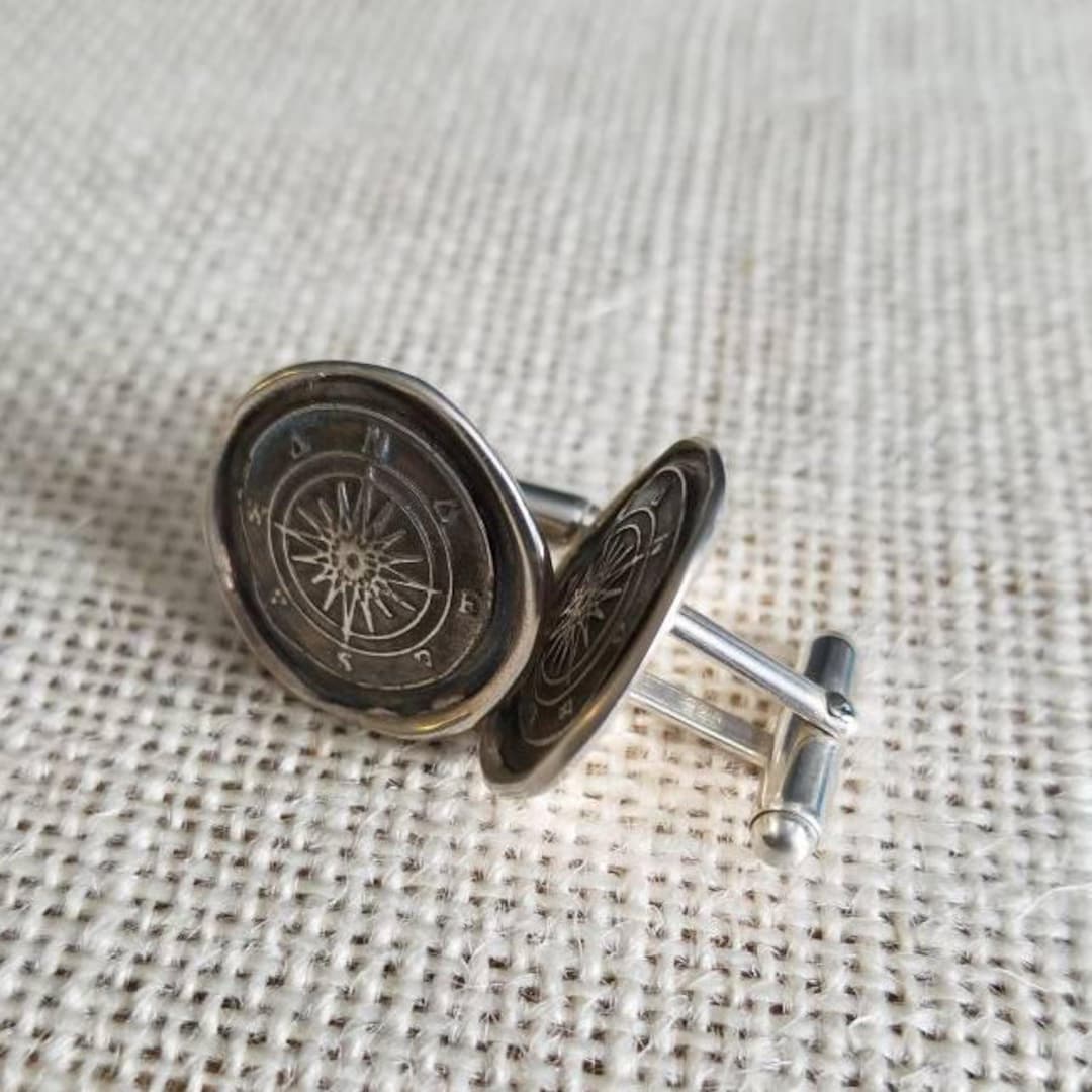 Compass Silver Mens Cufflinks, Silver Cufflinks for Groom, Wedding ...