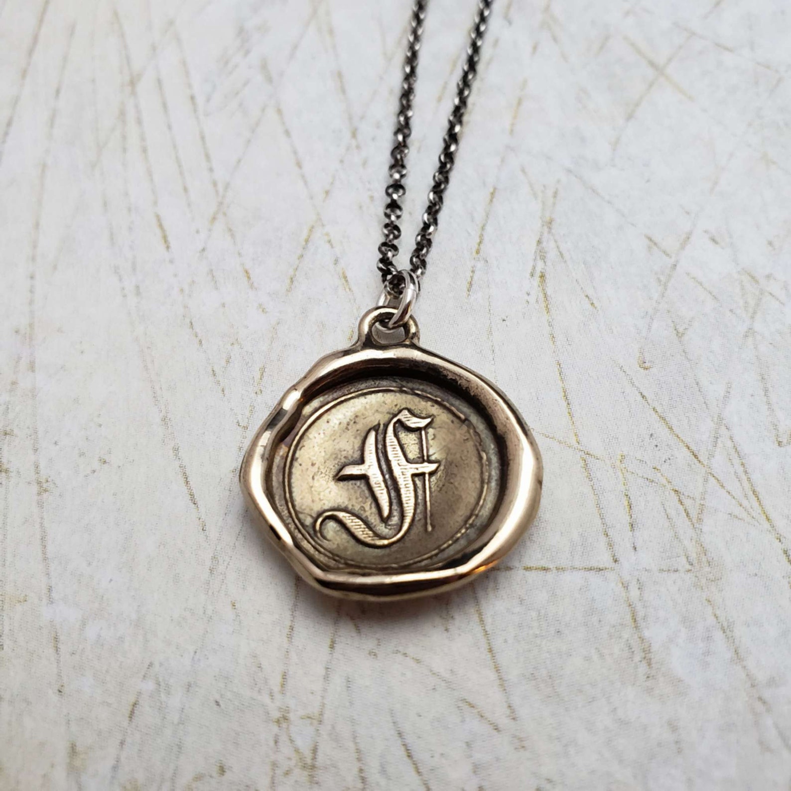 Initial F Necklace Bronze Monogram Wax Seal Pendant Wax | Etsy
