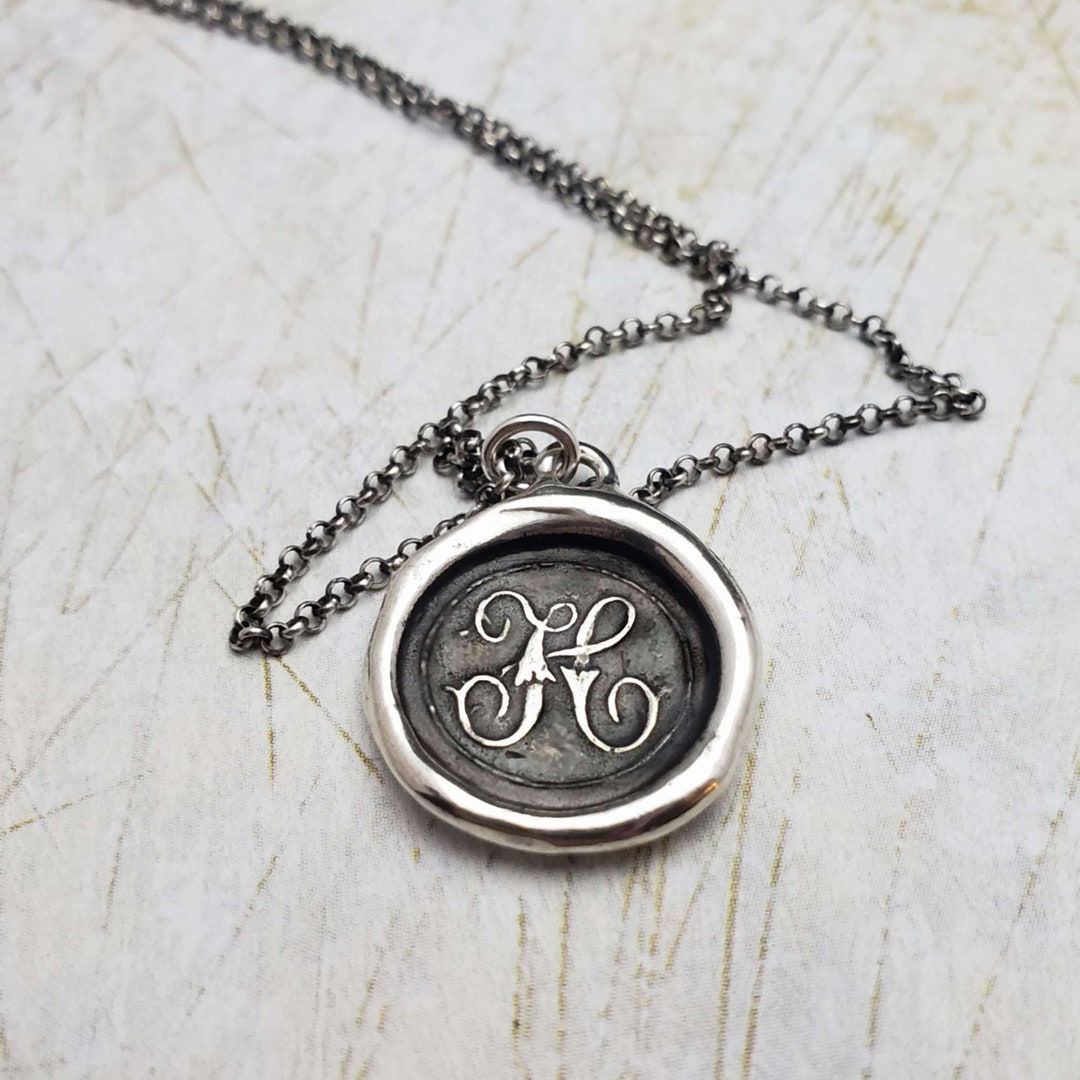 Initial H Pendant - Sterling Silver Monogram Wax Seal Pendant Necklace ...
