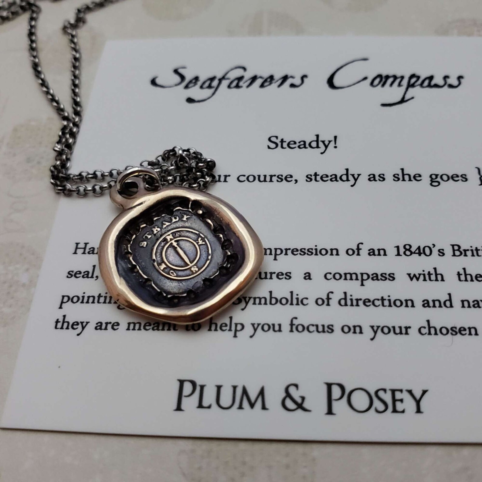 Bronze Seafarer Mariners Compass Wax Seal Necklace Antiqued | Etsy