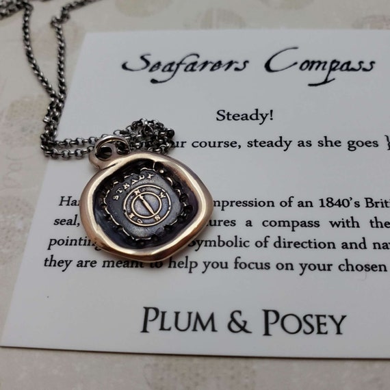 Bronze Seafarer Mariners Compass Wax Seal Necklace Antiqued | Etsy
