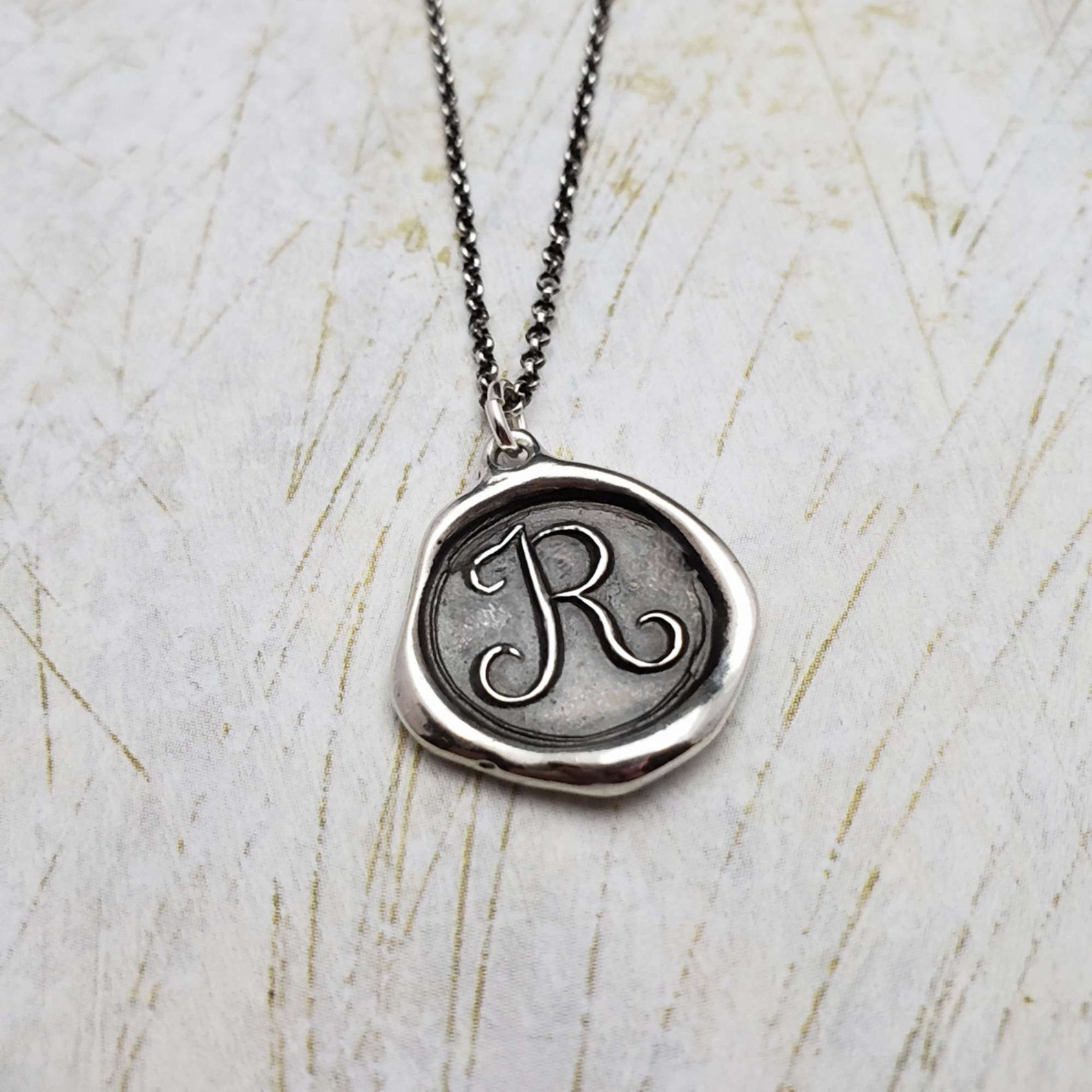 Letter R Pendant - Sterling Silver Monogram Wax Seal Pendant Necklace ...