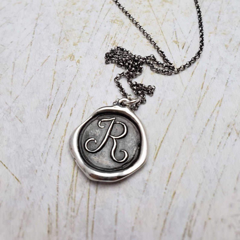 Letter R Pendant Sterling Silver Monogram Wax Seal Pendant - Etsy