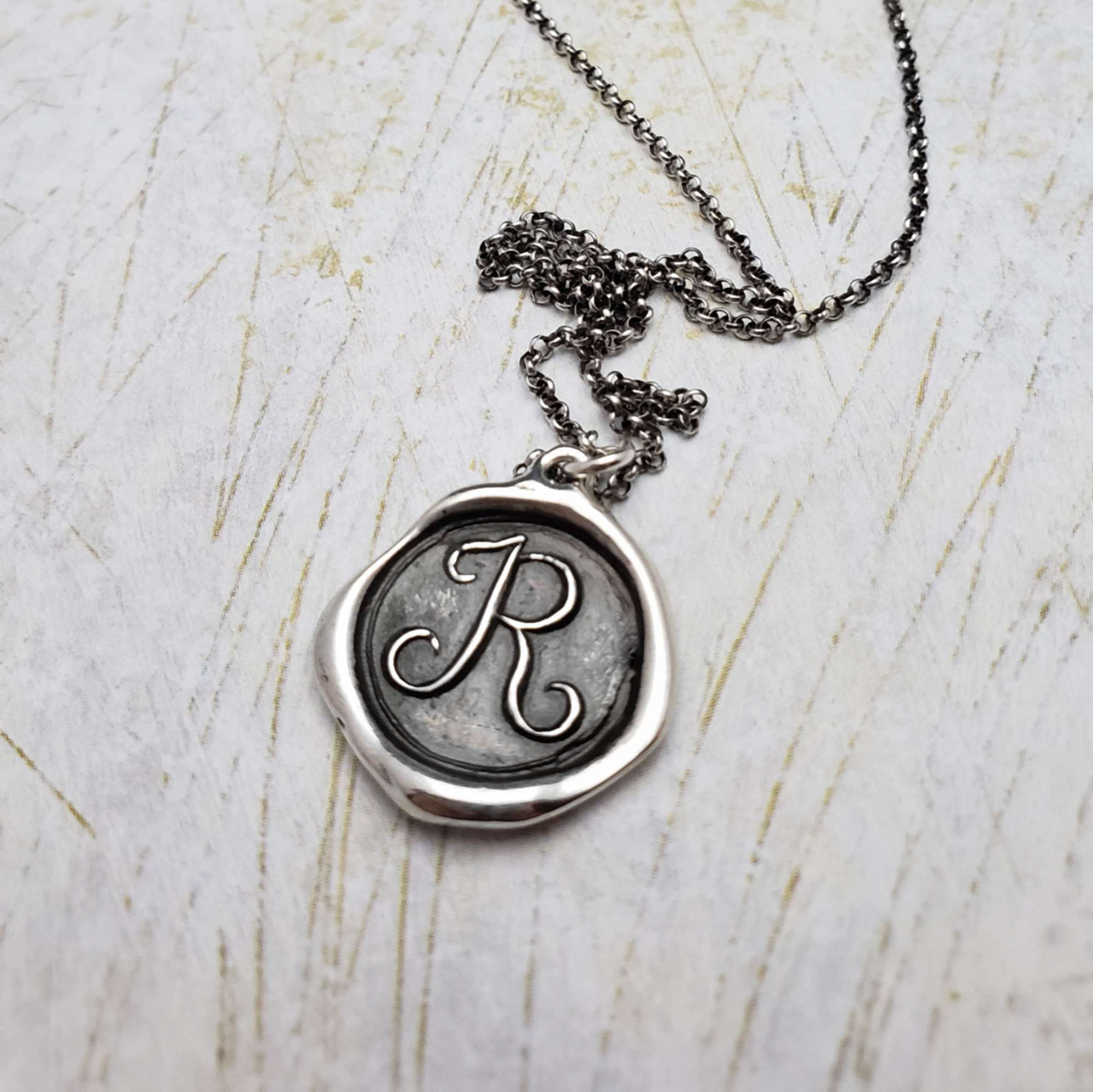 Letter R Pendant Sterling Silver Monogram Wax Seal Pendant | Etsy