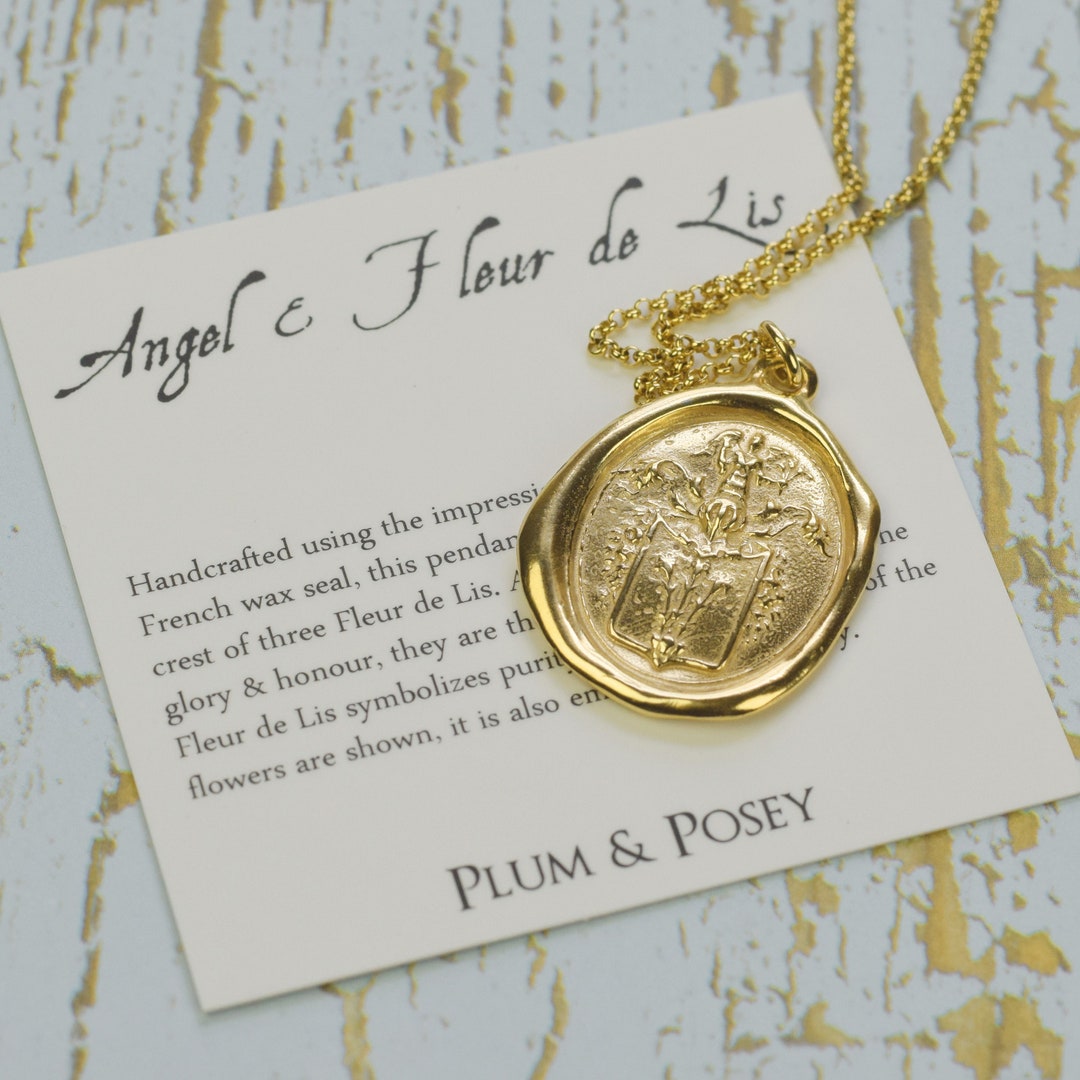 Angel and Fleur De Lis Wax Seal Pendant in Gold Vermeil - 178G - Etsy
