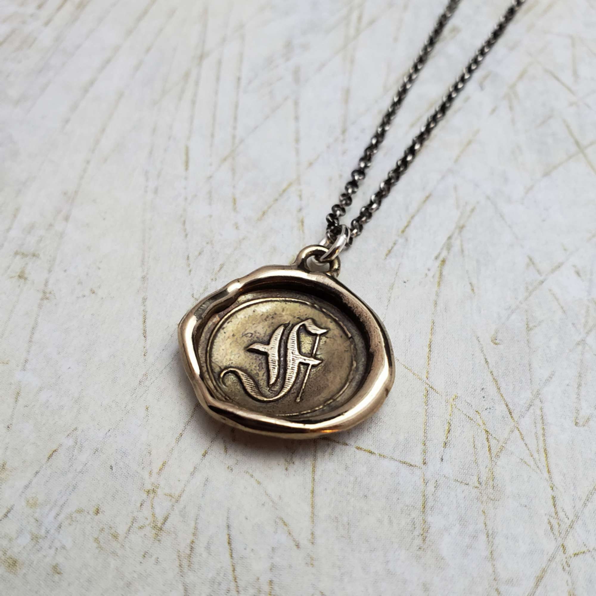 Initial F Necklace Bronze Monogram Wax Seal Pendant Wax | Etsy
