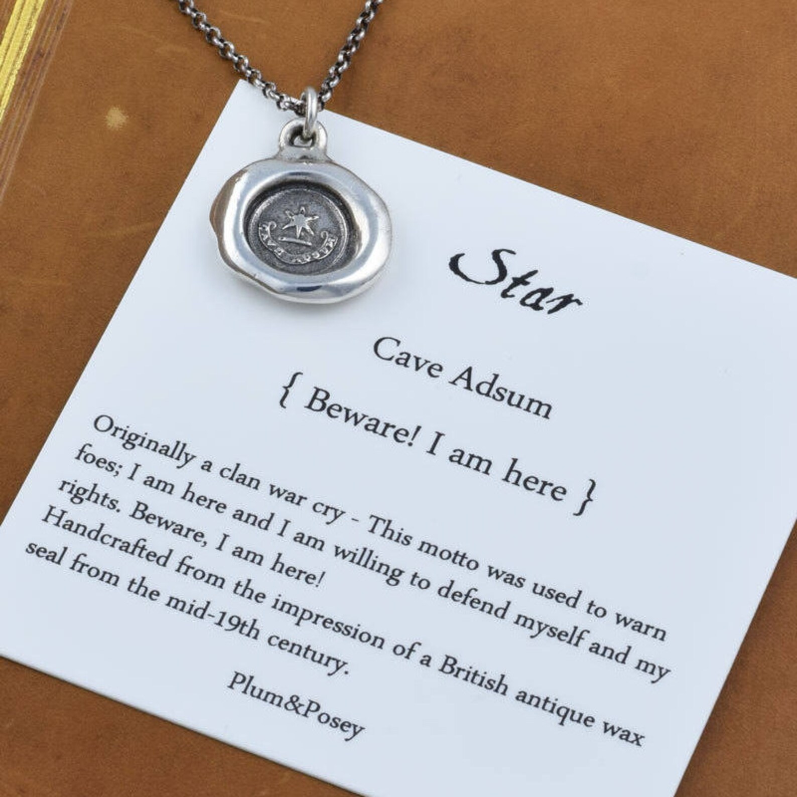 Bronze Star Necklace - Beware I Am Here - Wax Seal Necklace in Latin ...