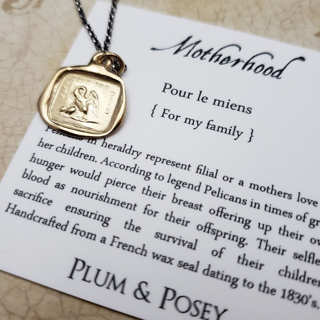 Gold A Mothers Love Wax Seal Necklace - Pelican in Her Piety Wax Seal ...