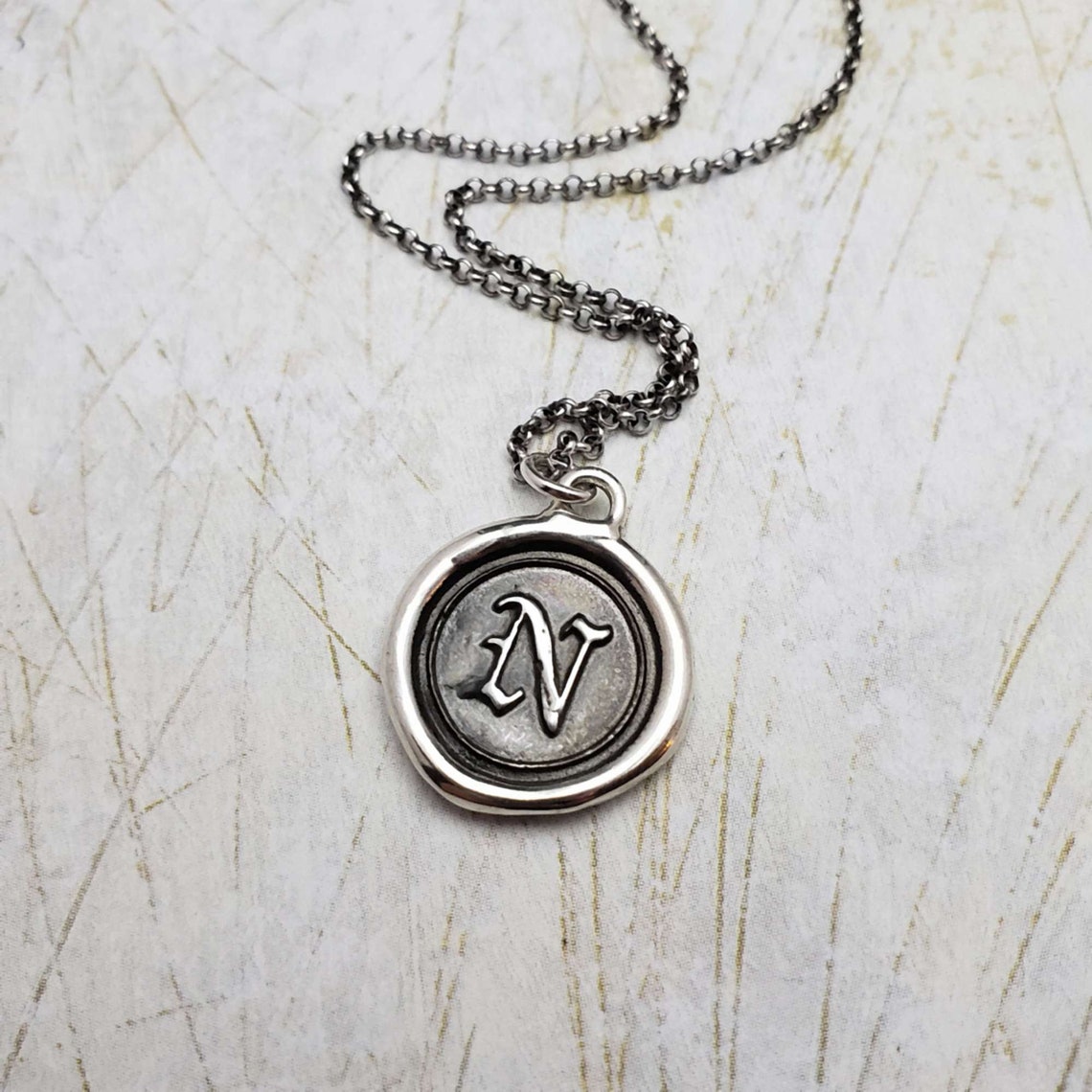 Letter N Necklace Sterling Silver Monogram Wax Seal Pendant | Etsy