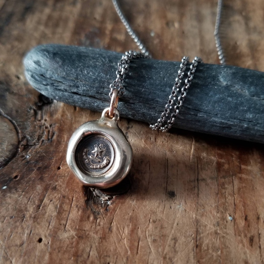 Bronze Star Necklace - Beware I Am Here - Wax Seal Necklace in Latin ...