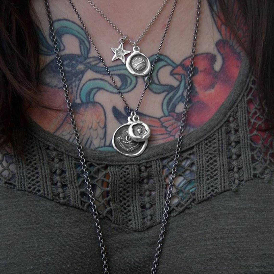Skull and Dagger Necklace From Antique Wax Seal - 161 - Etsy