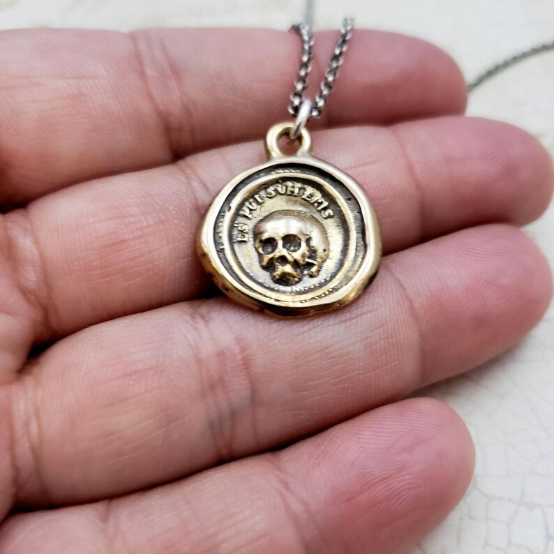 Bronze Skull Pendant - Memento Mori Necklace From Latin Antique Wax ...