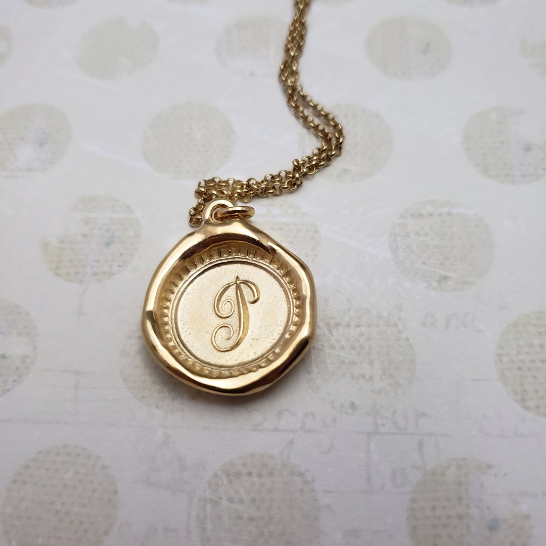 Gold Letter P Pendant - Gold Vermeil Monogram Wax Seal Necklace - Wax ...
