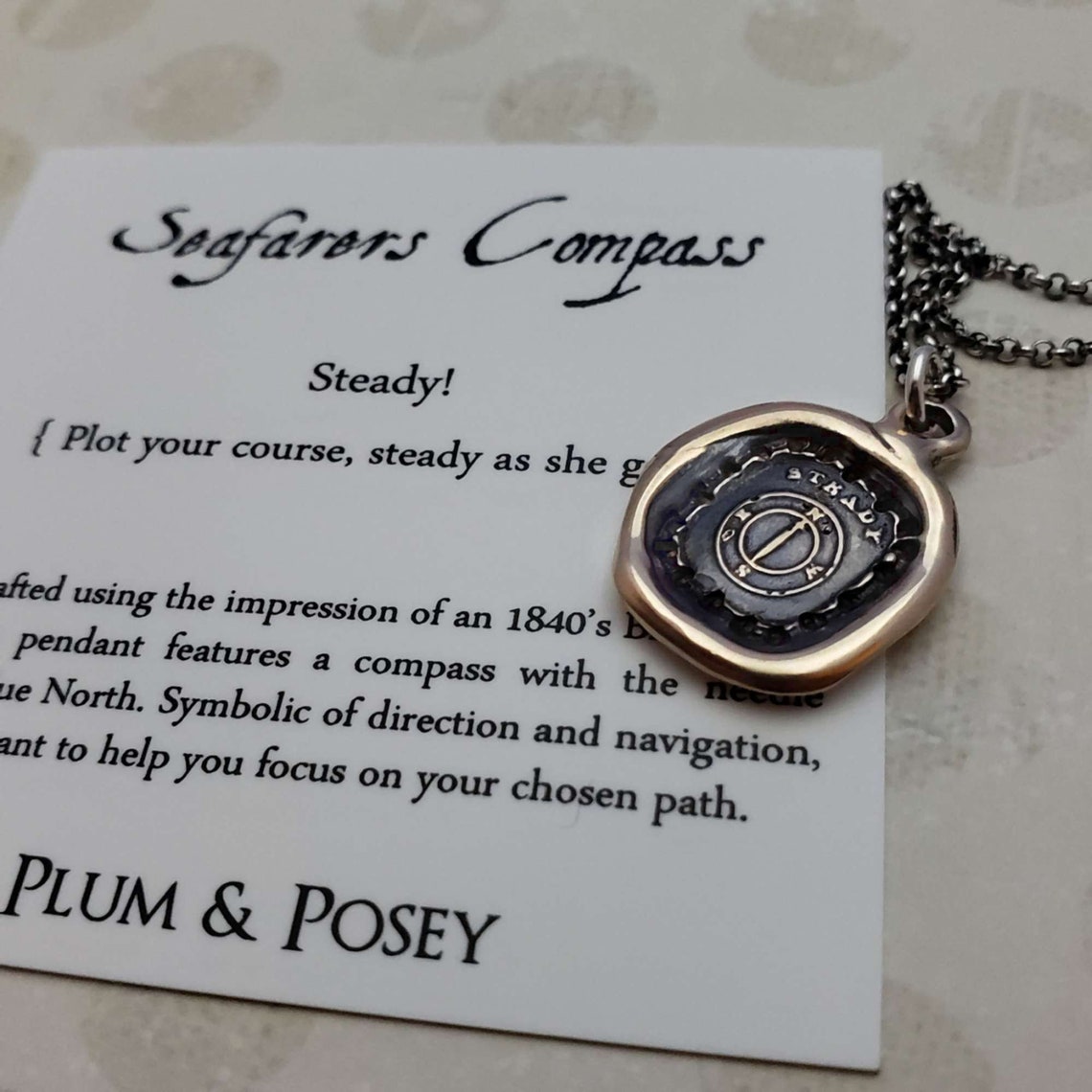 Bronze Seafarer Mariners Compass Wax Seal Necklace Antiqued | Etsy