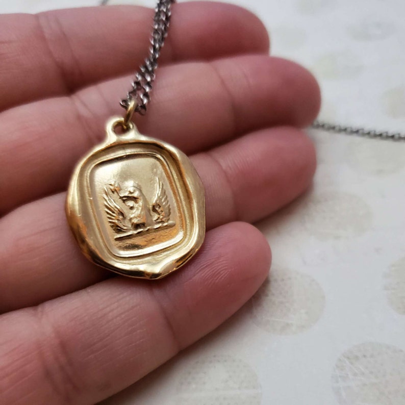 Golden Phoenix Pendant From Antique Wax Seal, Phoenix Necklace in Gold ...
