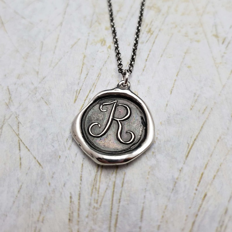Letter R Pendant Sterling Silver Monogram Wax Seal Pendant - Etsy
