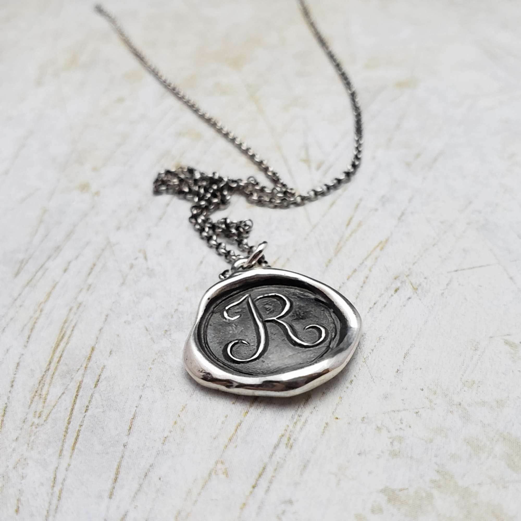 Letter R Pendant Sterling Silver Monogram Wax Seal Pendant | Etsy