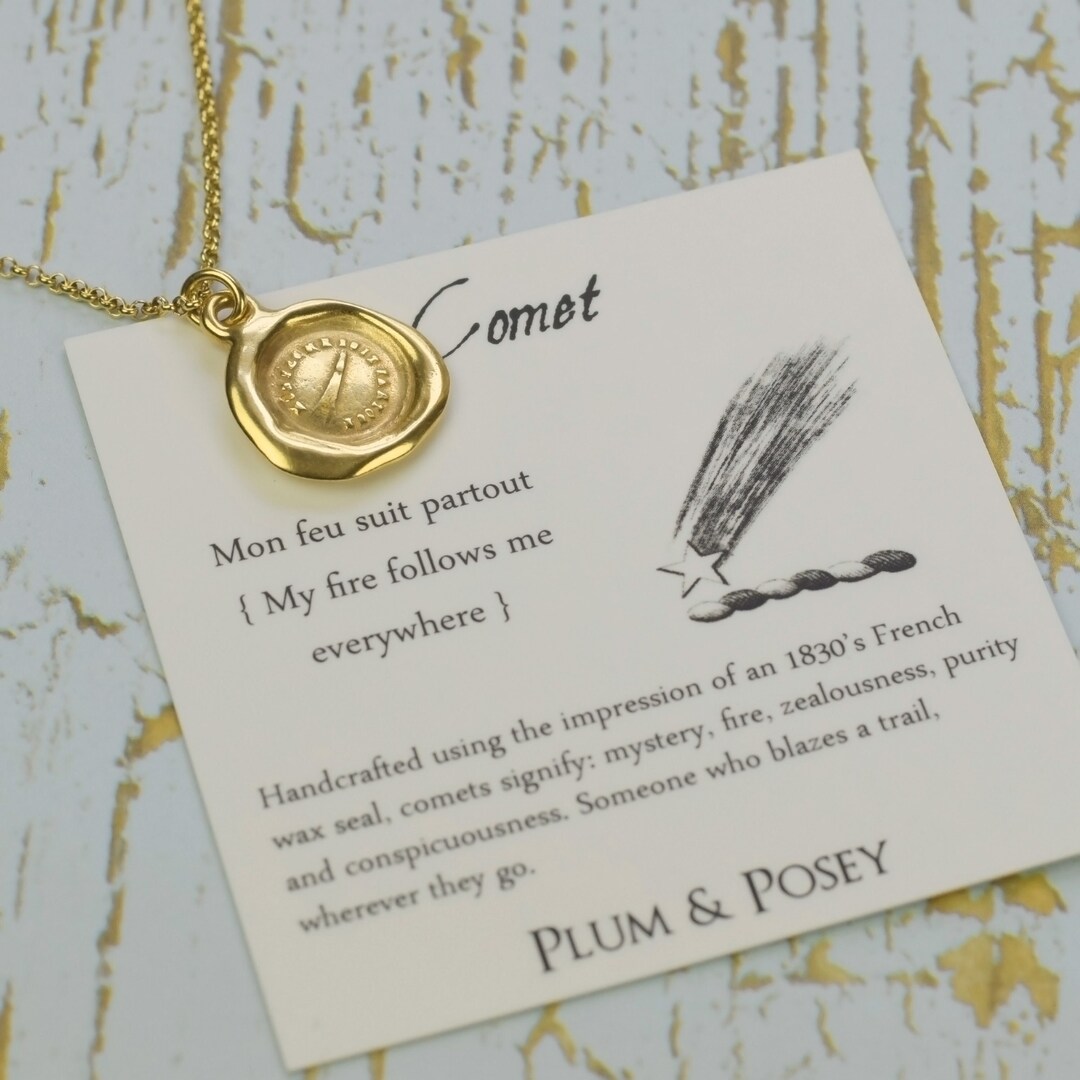 Gold Comet Wax Seal Necklace - My Fire Follows Me Everywhere in Gold Vermeil - Comet Jewelry ...
