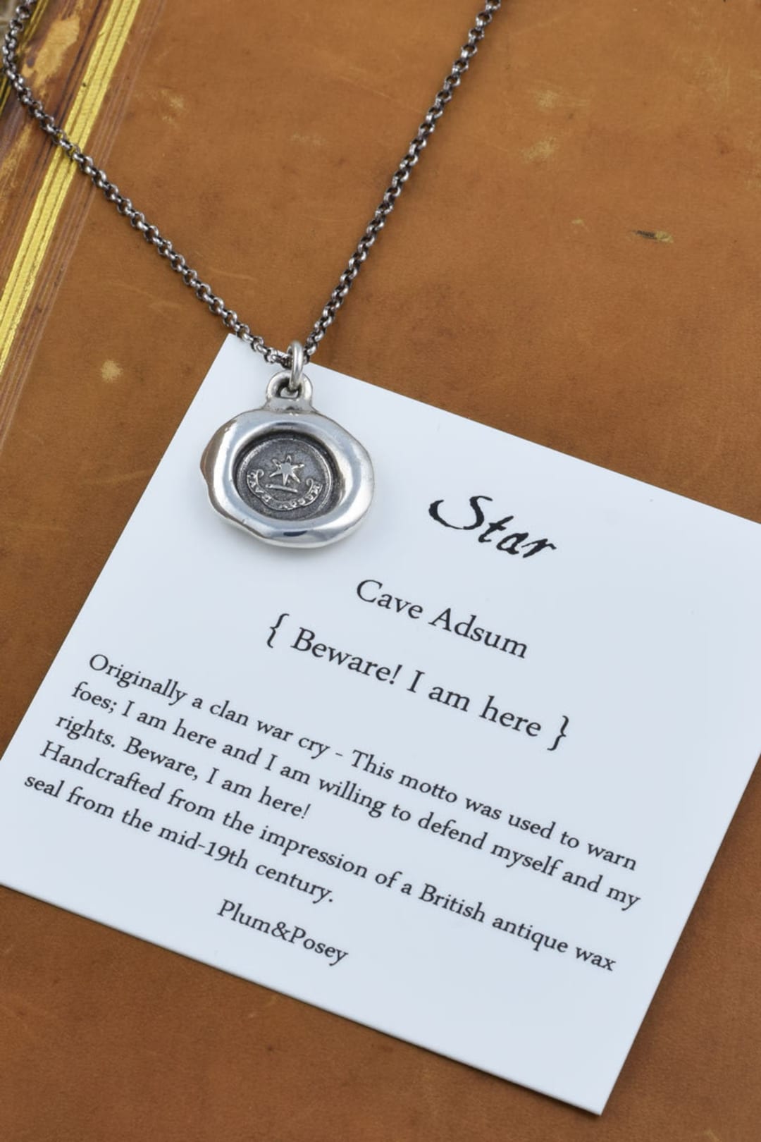 Star Necklace Beware I Am Here Wax Seal Necklace in Latin Cave Adsum ...