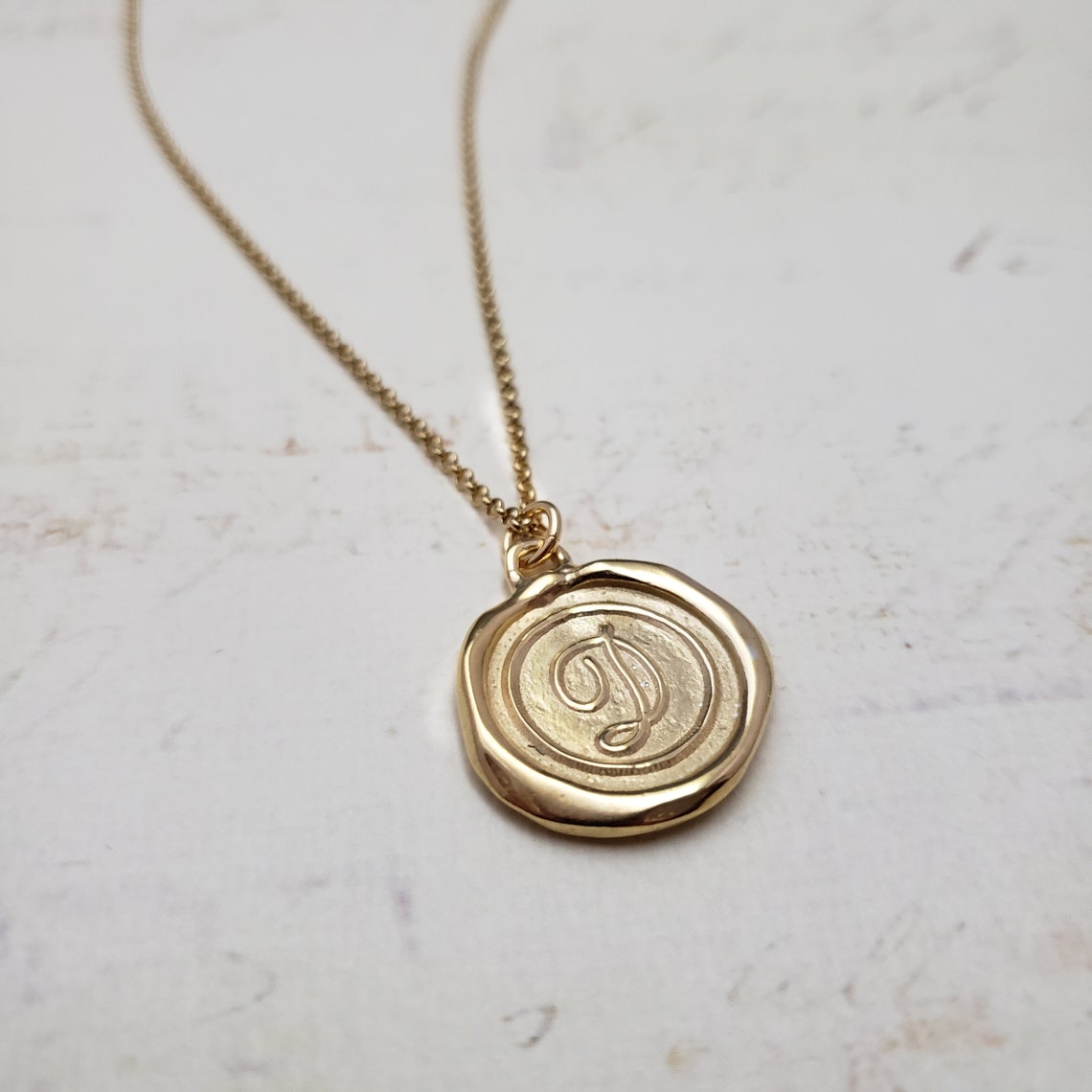 Gold Initial D Gold Vermeil Monogram Wax Seal Pendant | Etsy