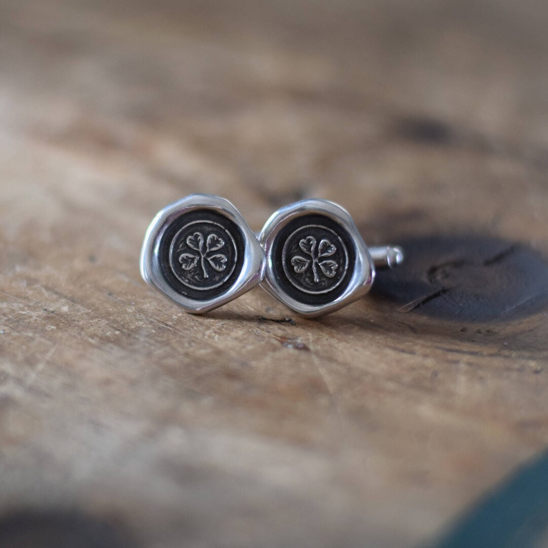 Four Leaf Clover Wax Seal Cuff-links - Shamrock 4 Leaf Clover Cufflinks ...