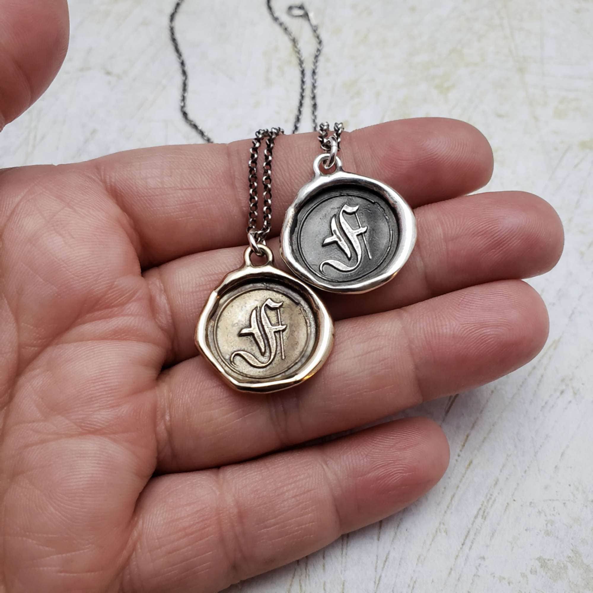 Initial F Necklace Bronze Monogram Wax Seal Pendant Wax | Etsy