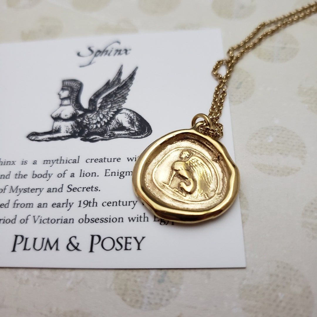 Gold Sphinx Mystery & Enigma Gold Vermeil Crest Wax Seal Necklace Wax ...