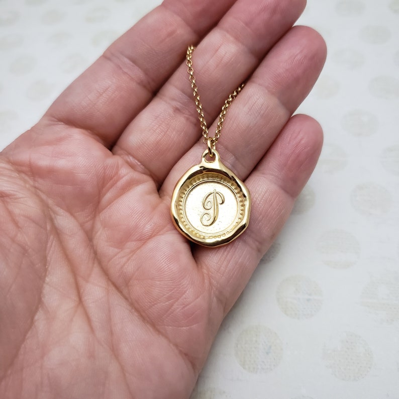 Gold Letter P Pendant - Gold Vermeil Monogram Wax Seal Necklace - Wax ...