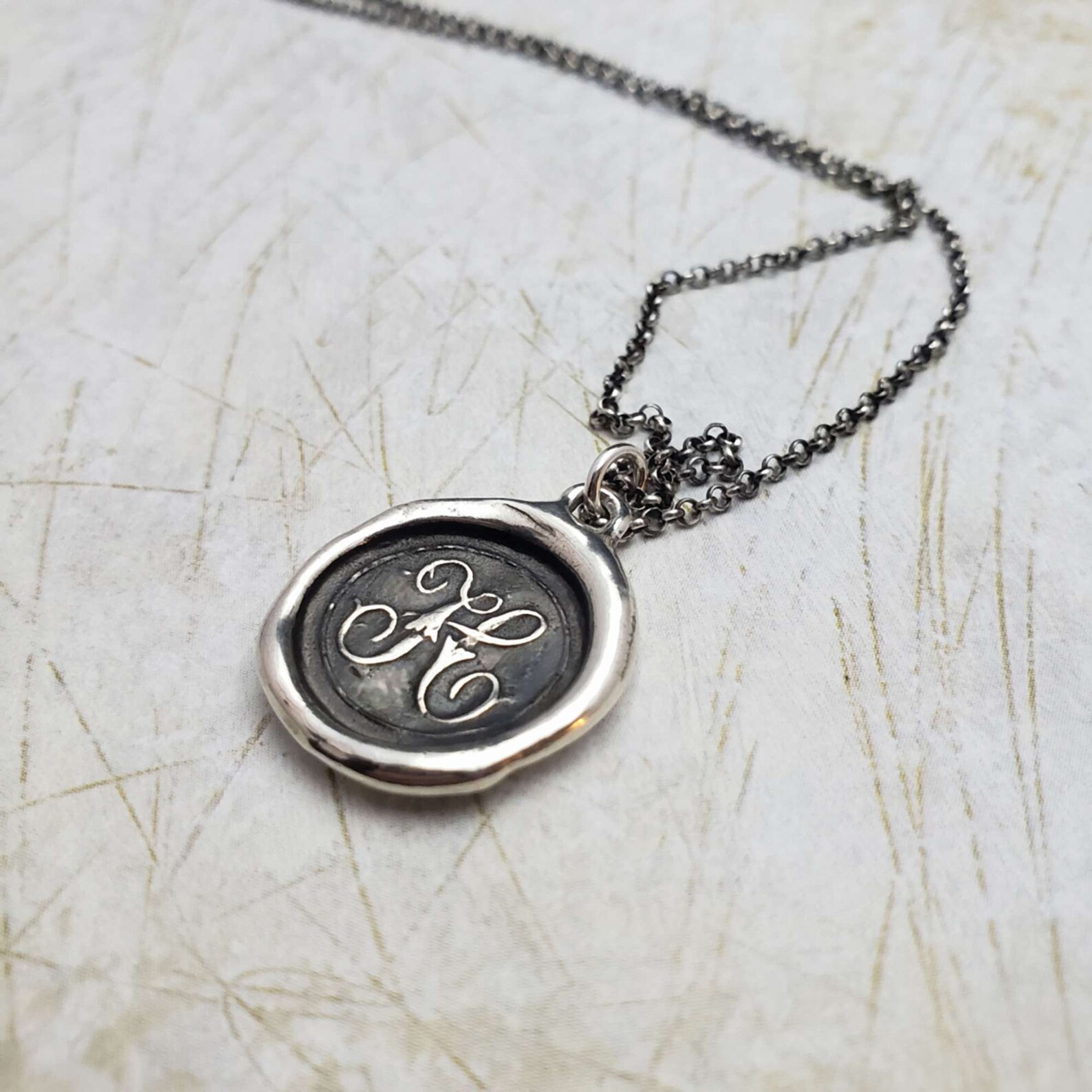 Initial H Pendant - Sterling Silver Monogram Wax Seal Pendant Necklace ...