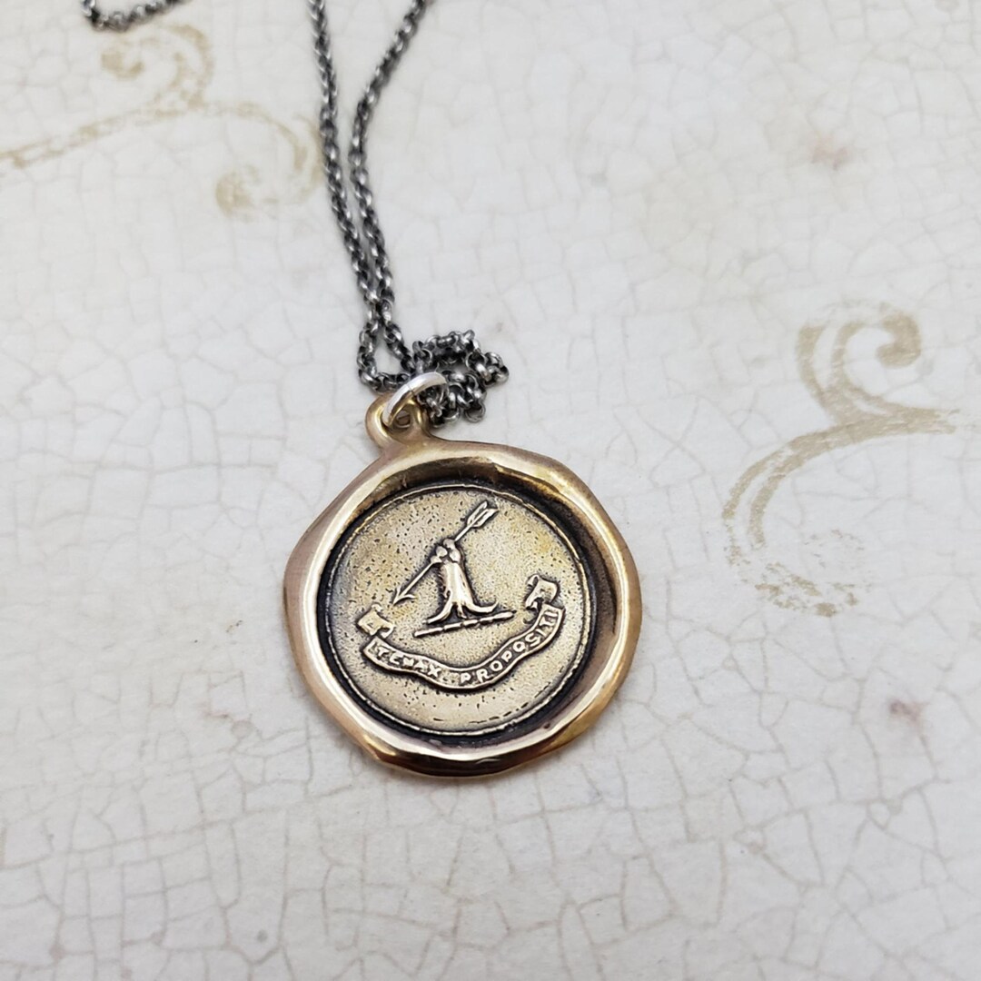 Arrow Necklace in Bronze - Firm of Purpose - Latin Wax Seal Necklace ...