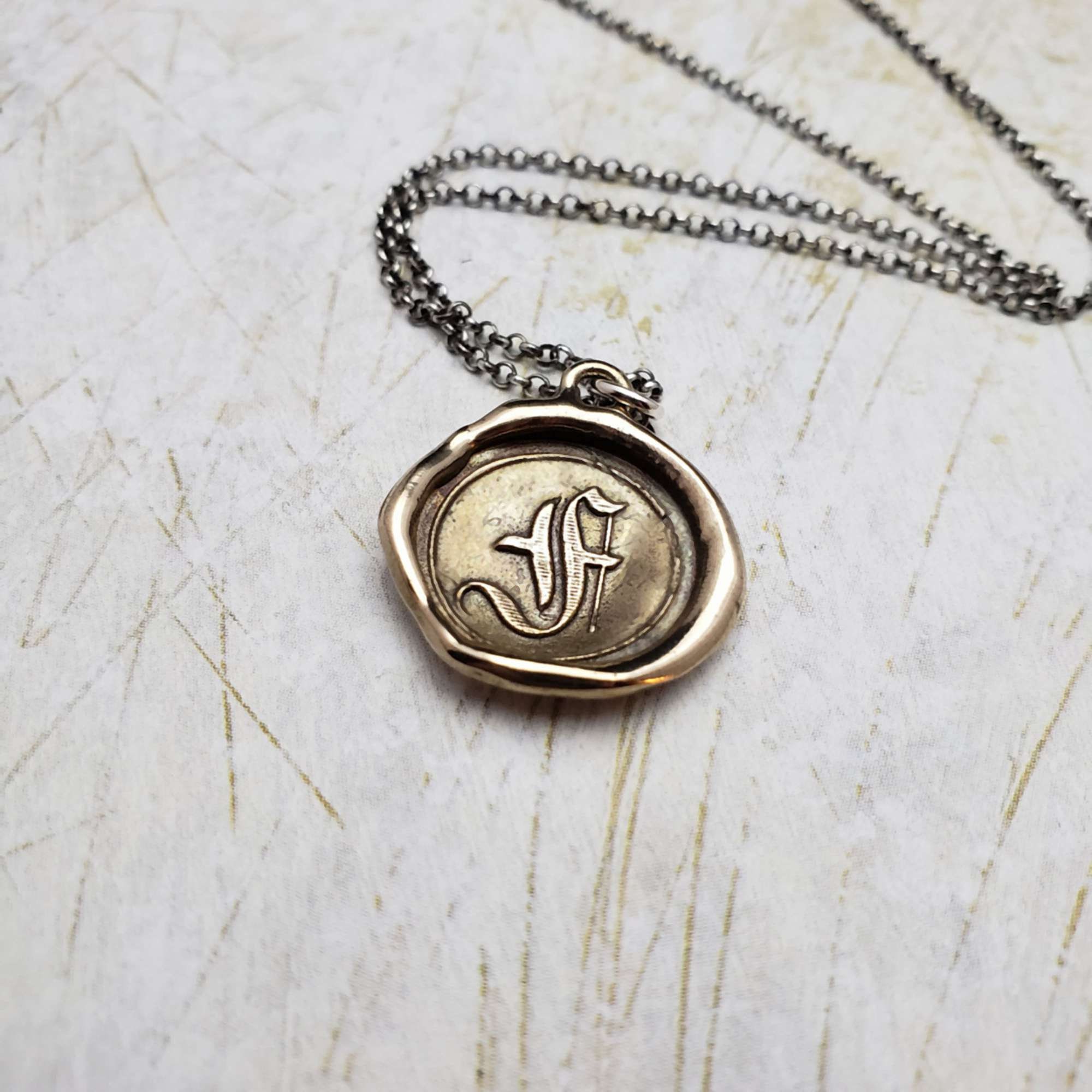 Initial F Necklace Bronze Monogram Wax Seal Pendant Wax | Etsy