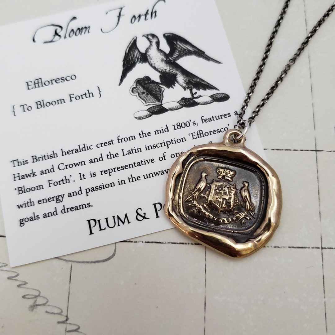 Hawks Crest - Bloom Forth - Latin Motto - Effloresco - Hawk Necklace in ...